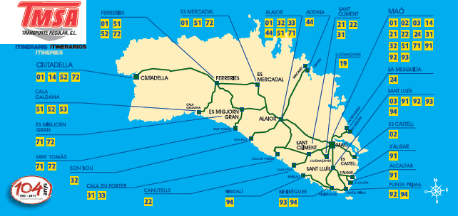 Menorca Buses and Services | from Airport | Routes and Timetables 2018